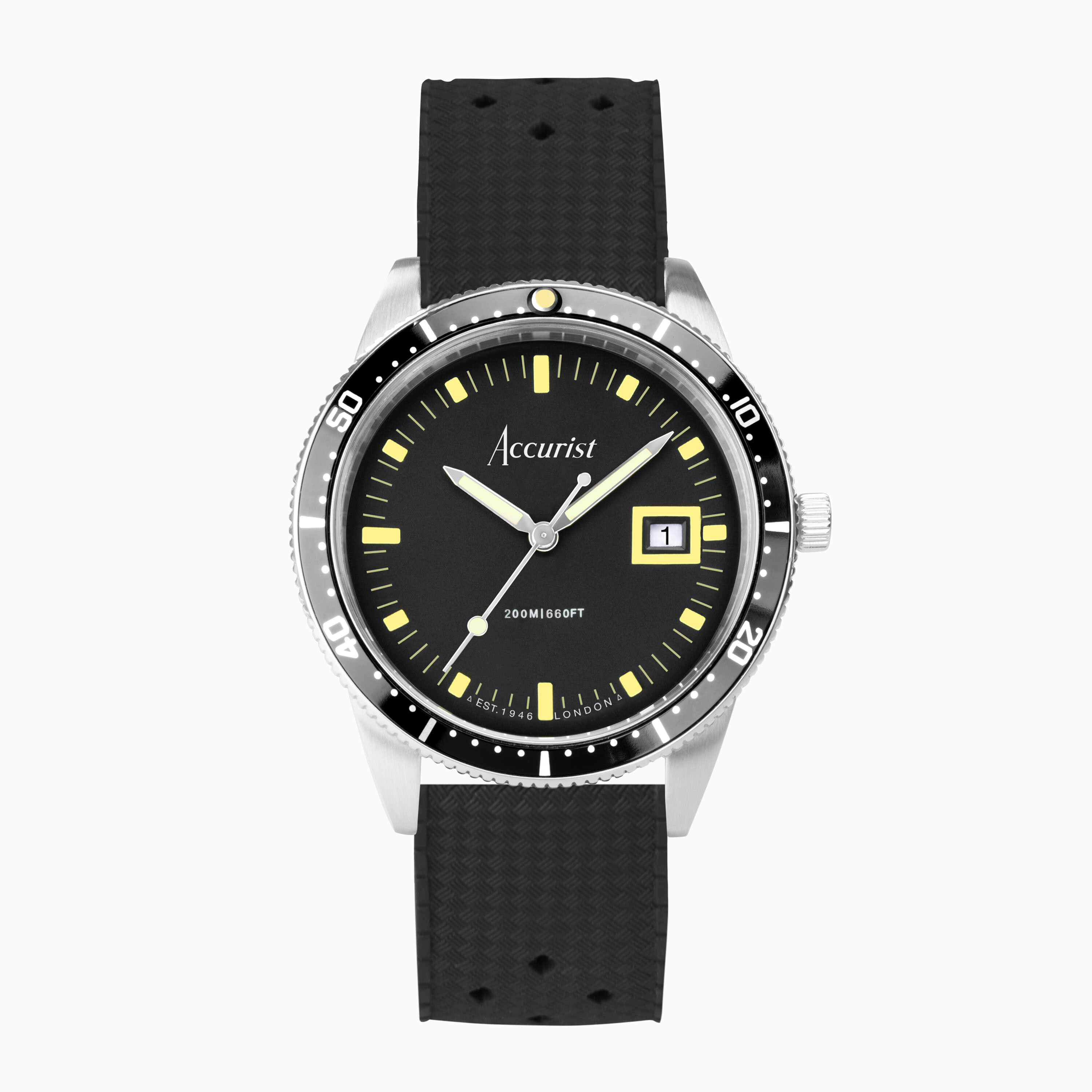 Accurist Men's Divers Watch (72001X) - Round | Black Rubber Strap ...